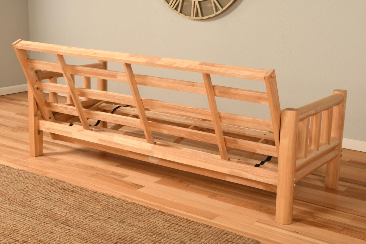 Lodge Full Wood Frame with Futon Mattress Natural Finish with Drawer ...