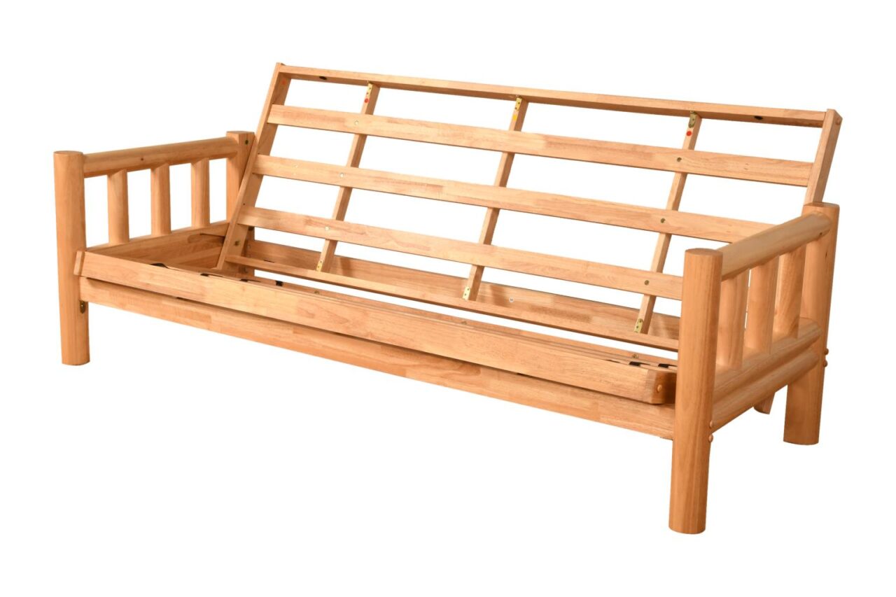 Lodge Full Wood Frame with Futon Mattress Natural Finish with Drawer ...