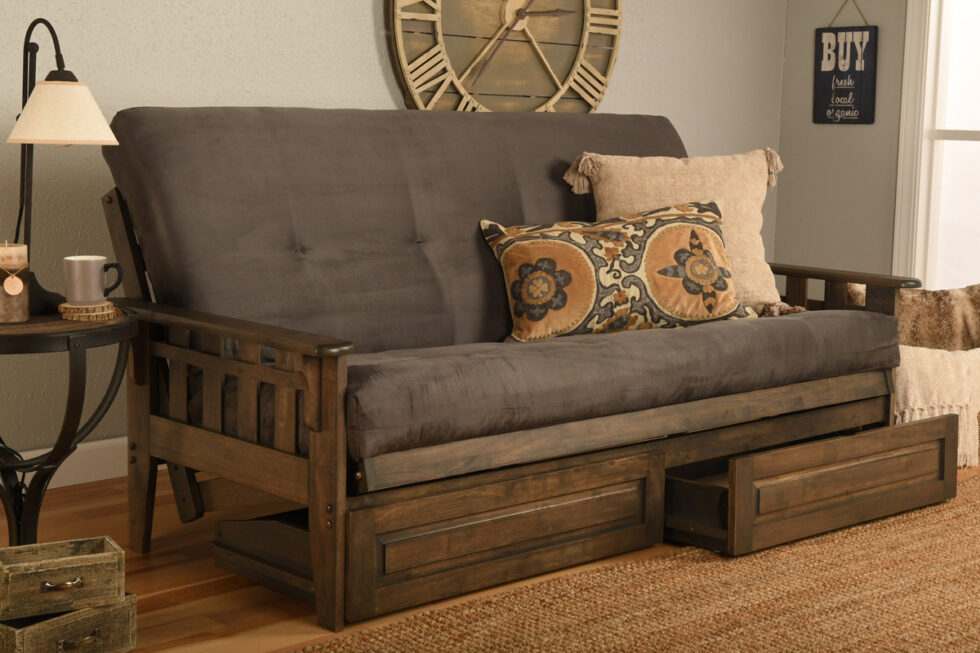 Wood Futon Drawers Queen Rustic Walnut - Futon World