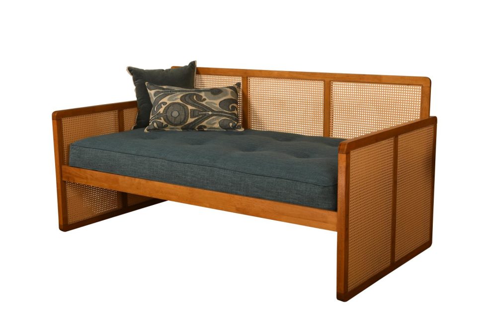 Abaco Daybed in Honey Finish with Linen Aqua Mattress - Futon World